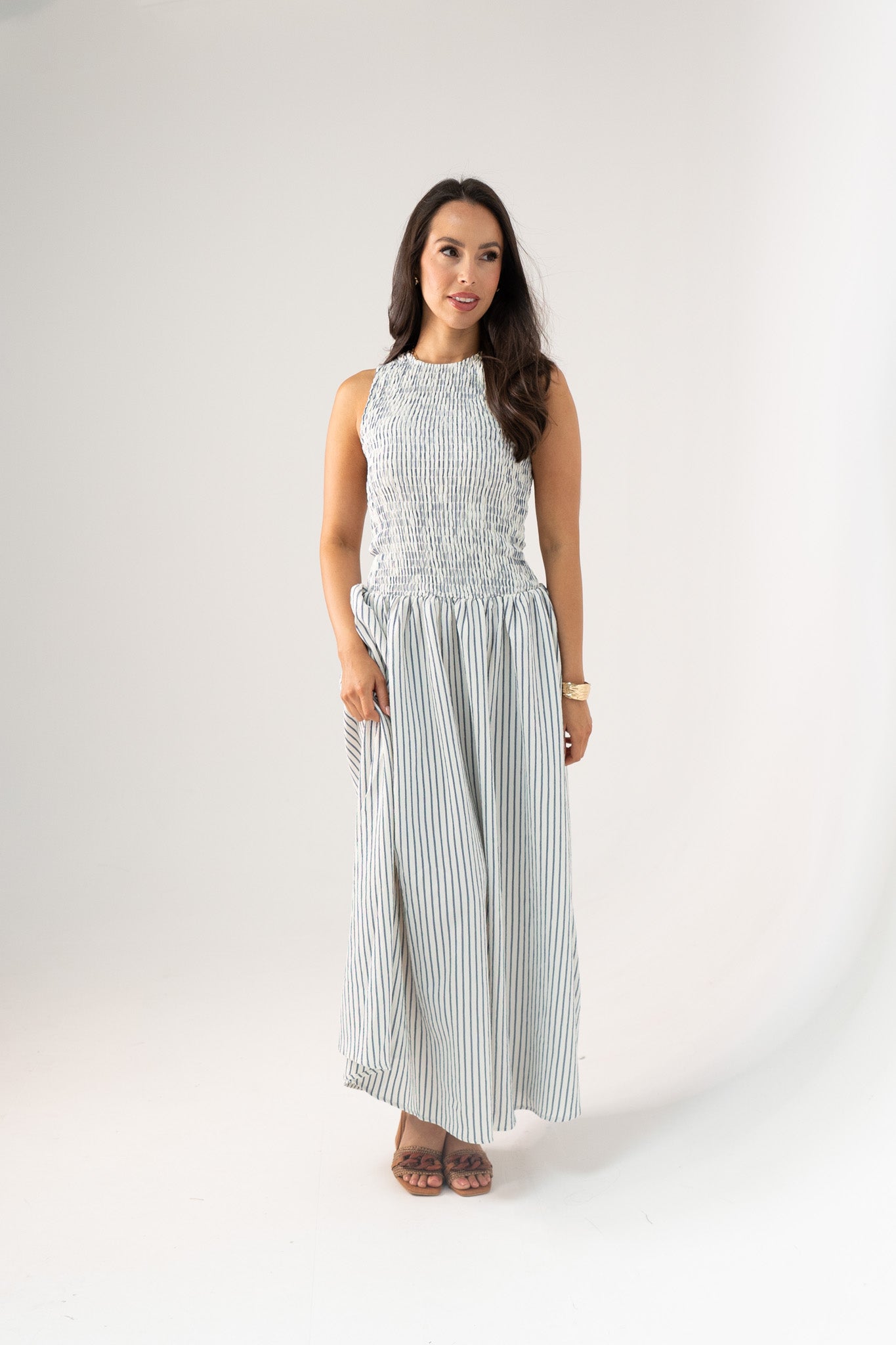 Millie Pinstripe Smock Dress In Navy – The Walk in Wardrobe