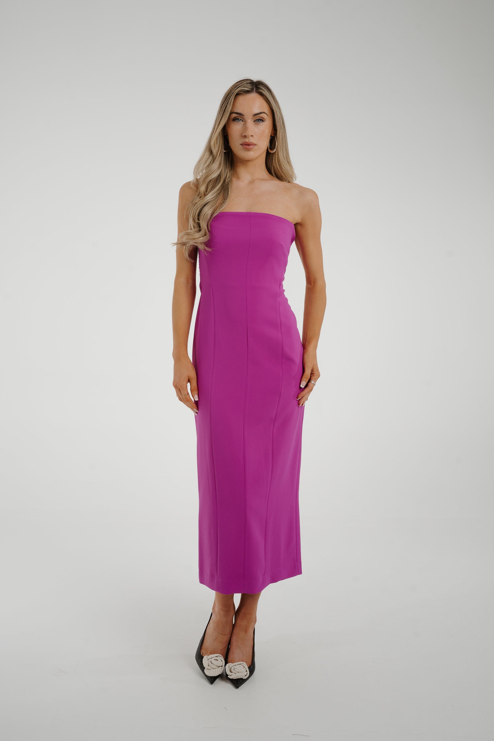 Pia Strapless Midi Dress In Magenta – The Walk in Wardrobe