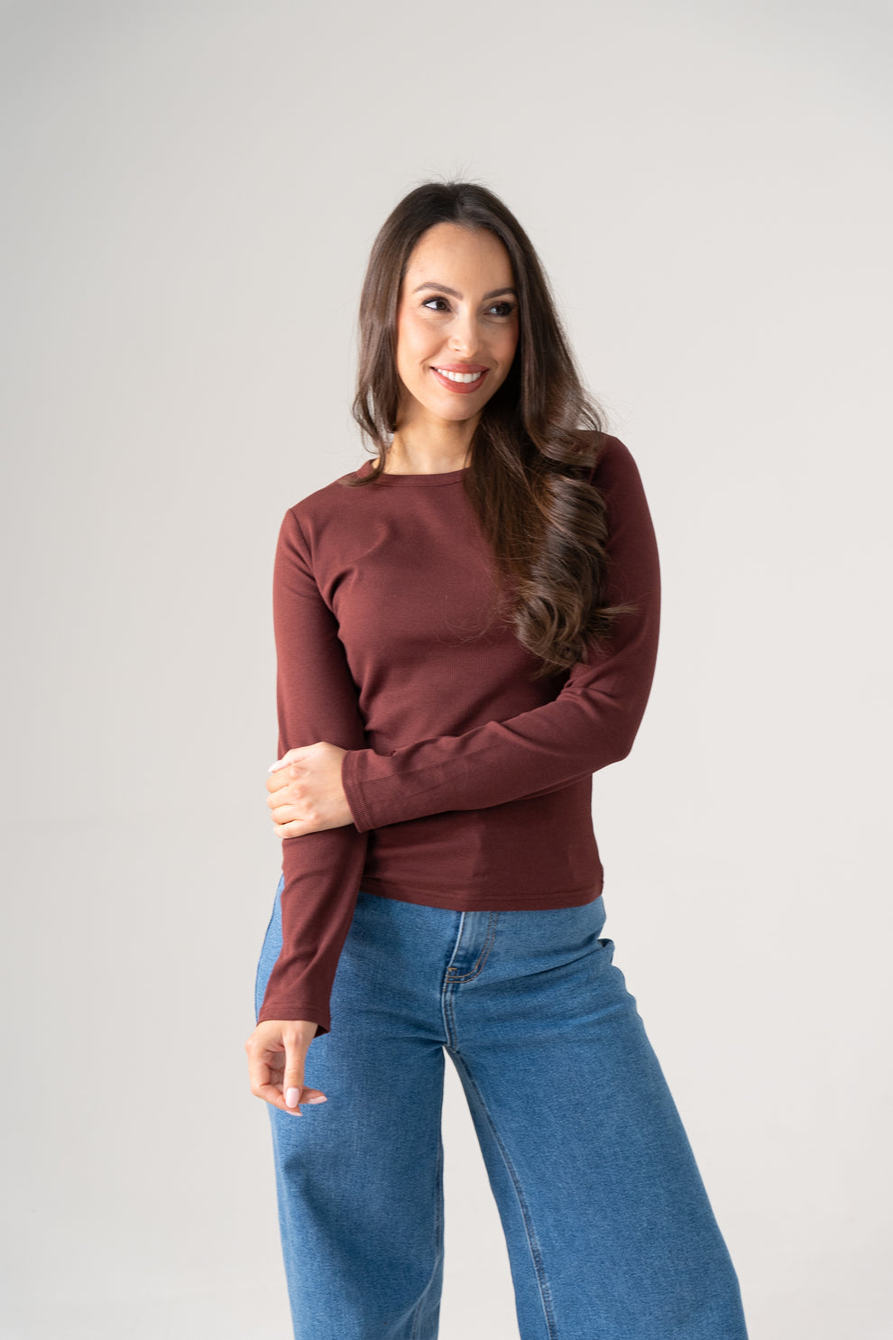 Love Laura Long Sleeve Ribbed Base Top In Burgundy – The Walk in Wardrobe