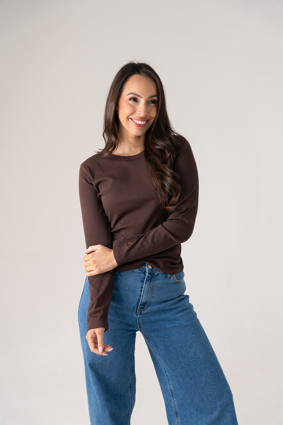 Love Laura Long Sleeve Ribbed Base Top In Chocolate – The Walk in Wardrobe