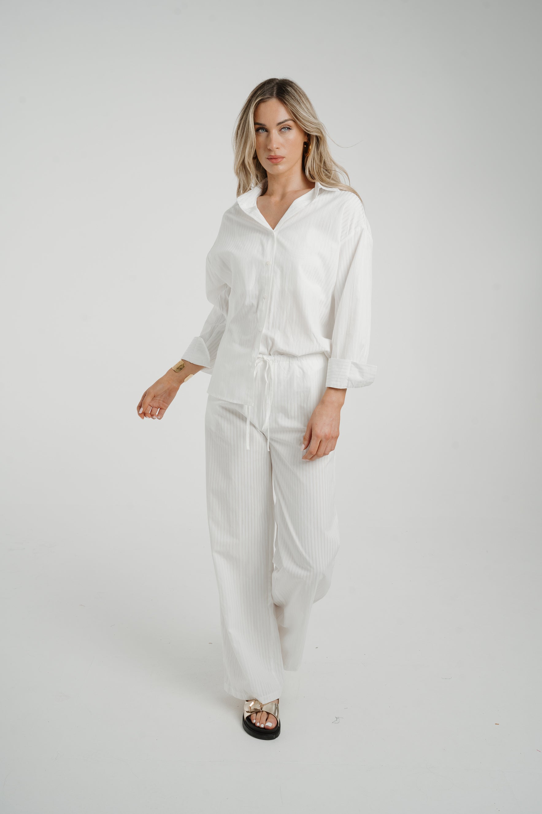 Elsa Tie Waist Pinstripe Trousers In White – The Walk in Wardrobe