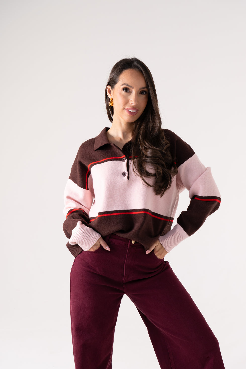 Kendra Rugby Top In Coffee & Pink – The Walk in Wardrobe