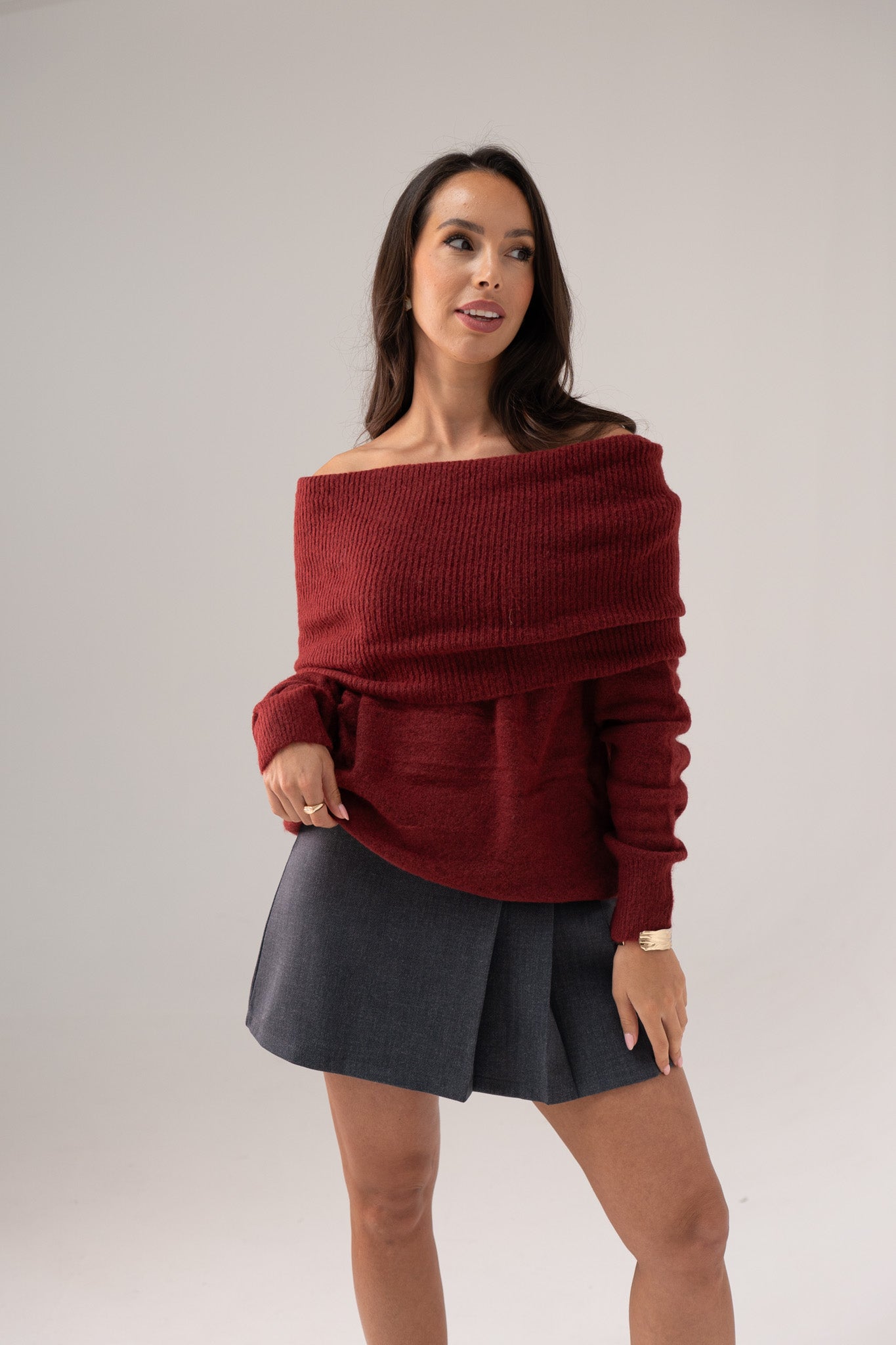 Elsa Bardot Jumper In Bordeaux – The Walk in Wardrobe