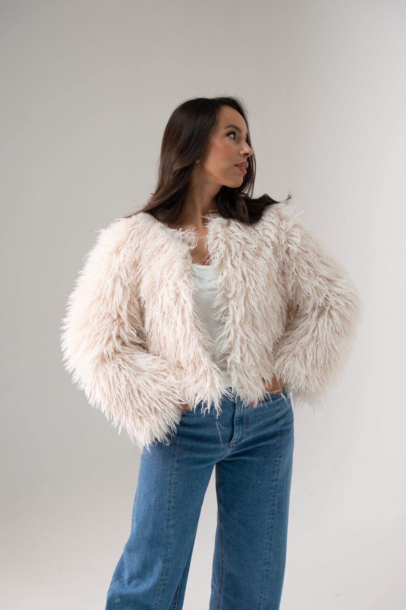 Iris Textured Coat In Beige – The Walk in Wardrobe