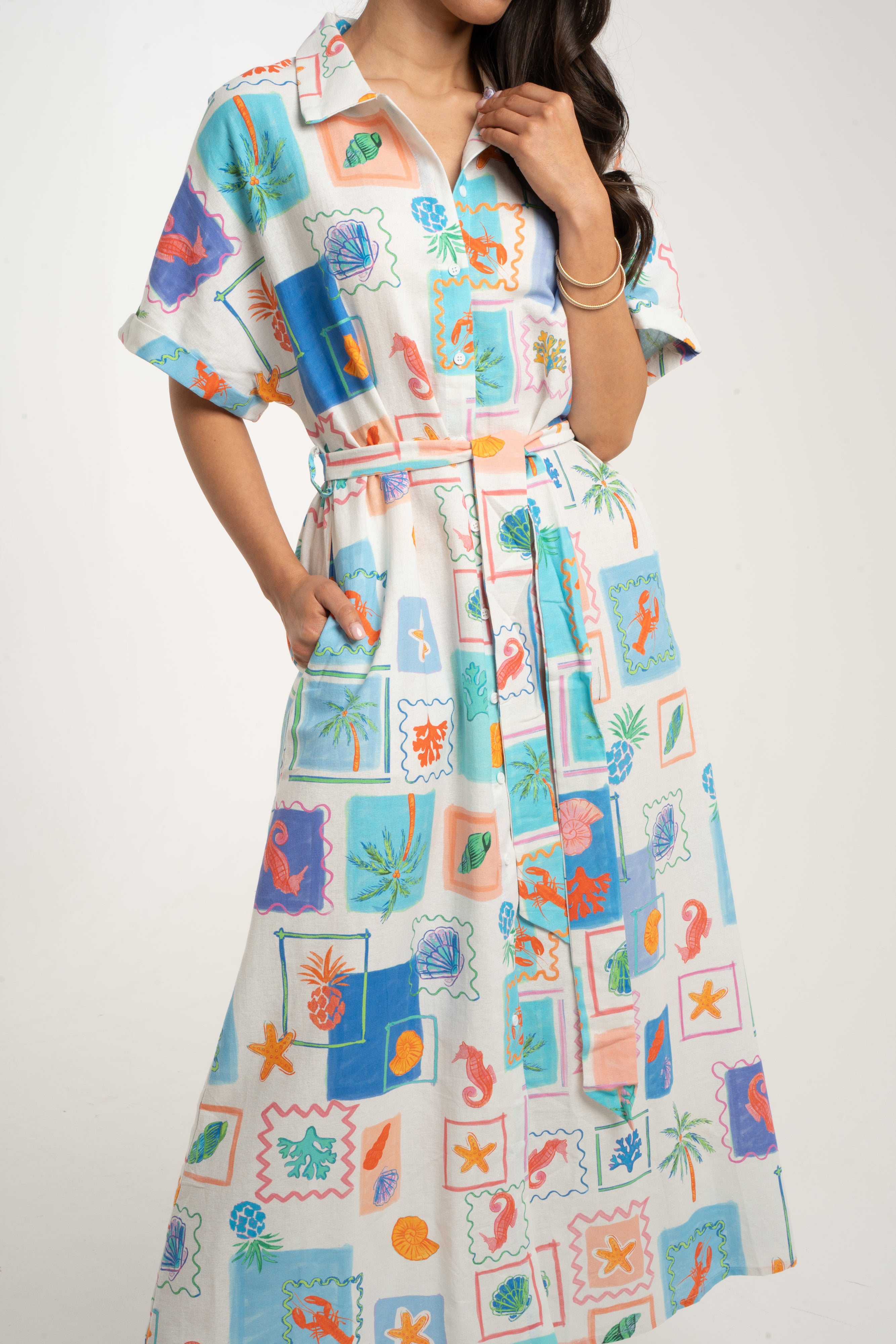 Kendra Sea Theme Print Dress In Blue Mix – The Walk in Wardrobe