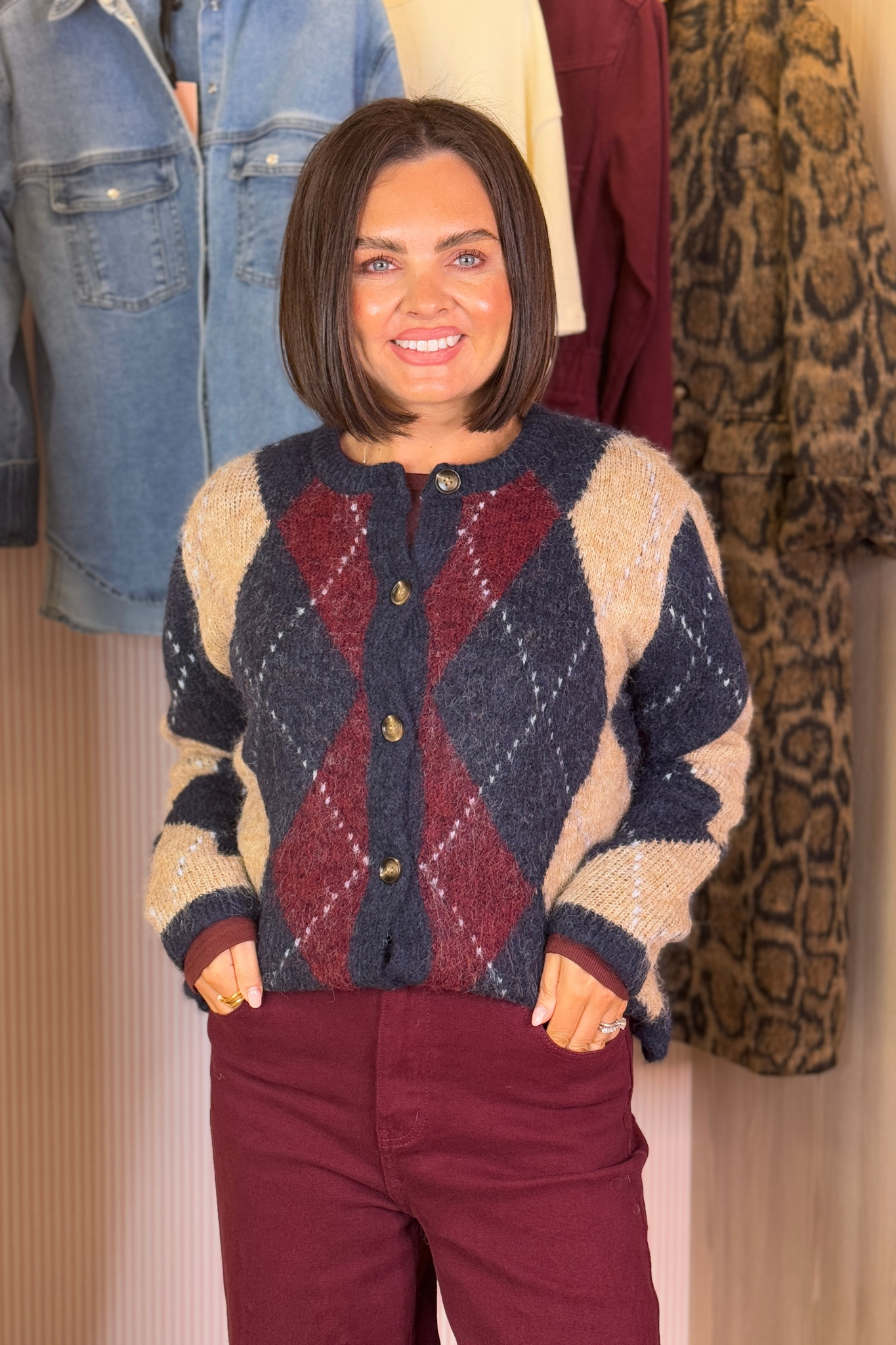 Kendra Diamond Cardigan In Navy Mix – The Walk in Wardrobe