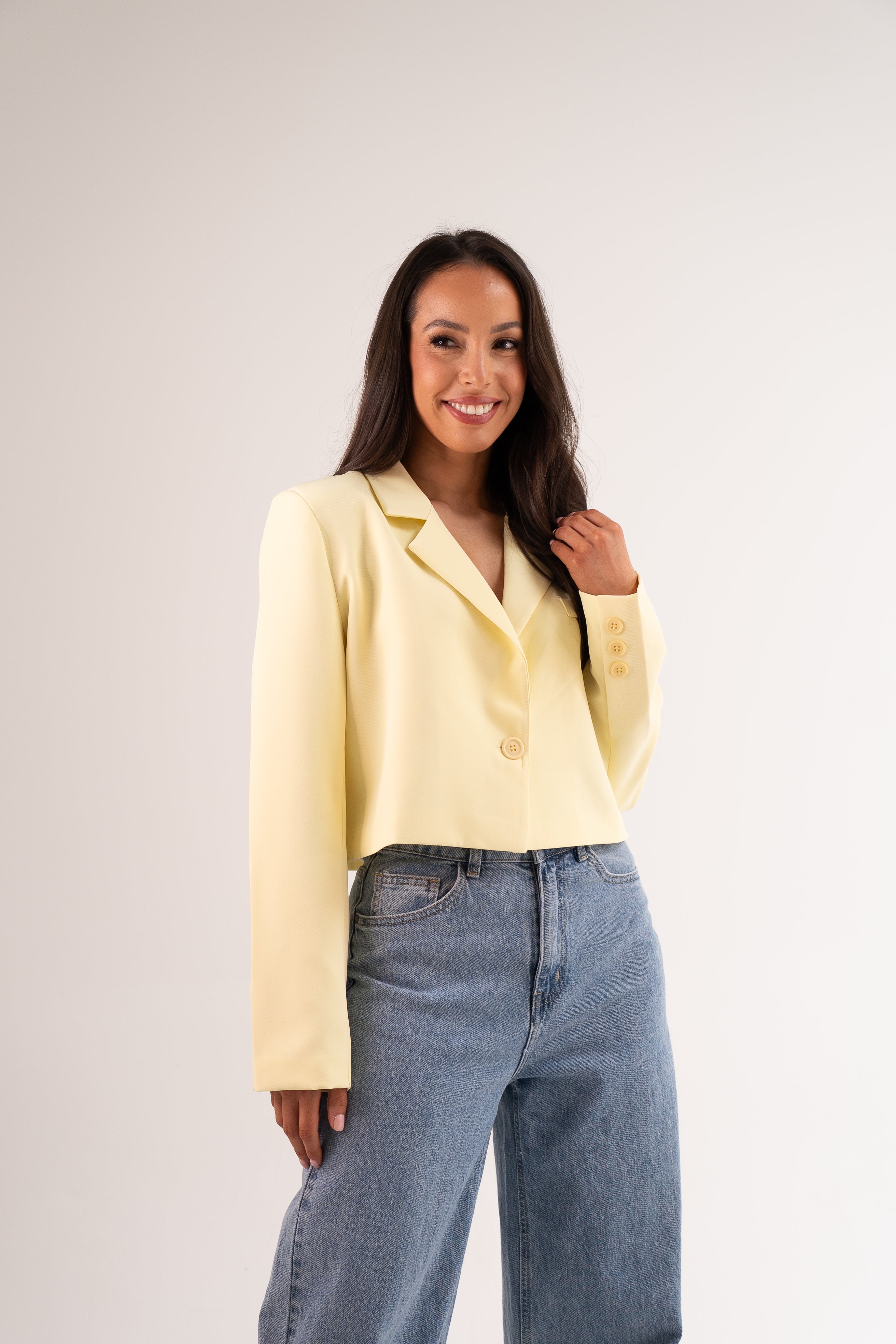 Erica Cropped Blazer In Lemon – The Walk in Wardrobe