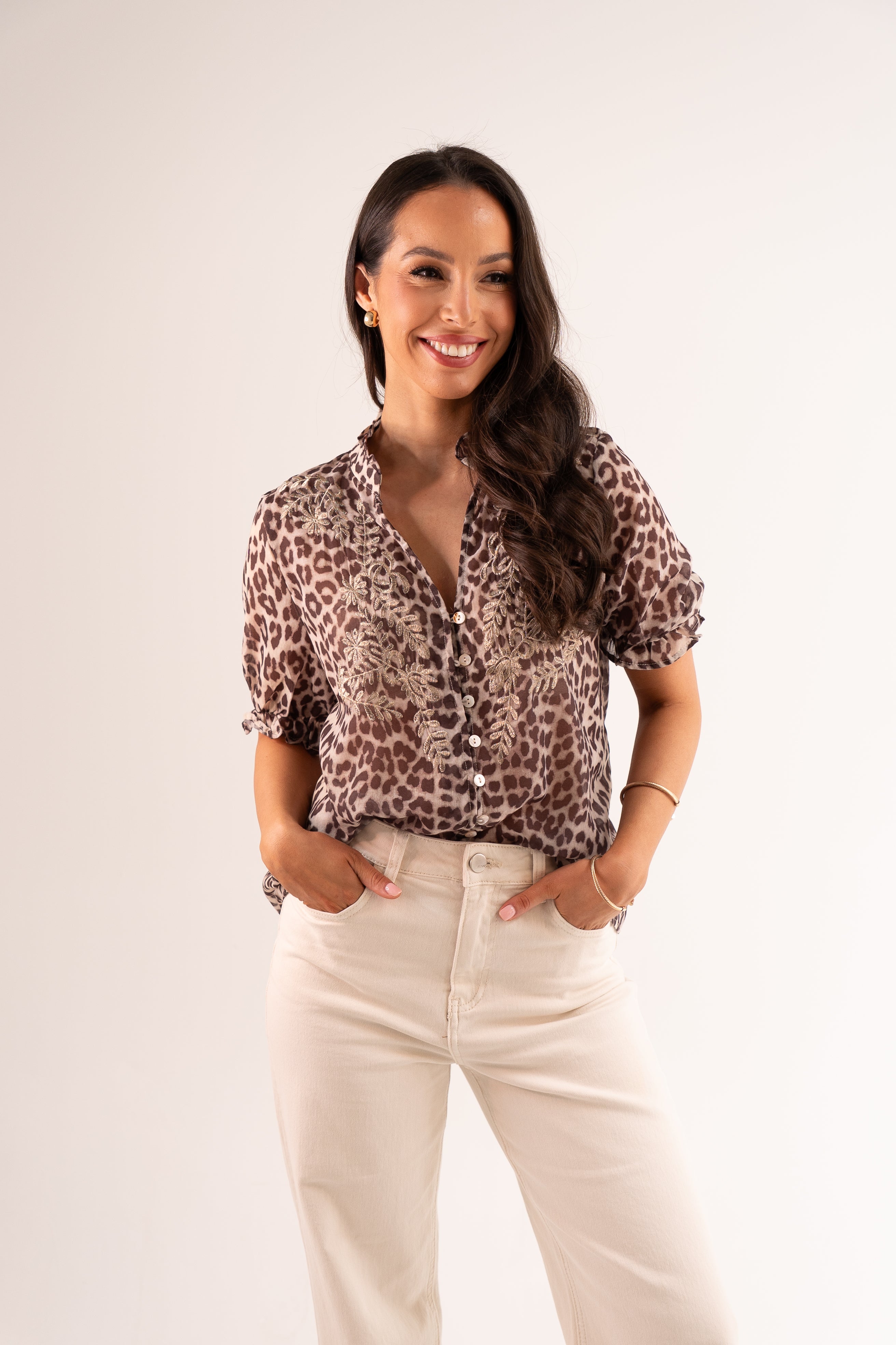 Millie Embroidered Shirt In Leopard Print – The Walk in Wardrobe
